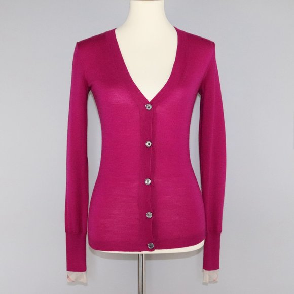 Burberry | Sweaters | Burberry V Neck Cardigan Sweater Fuchsia Pink ...
